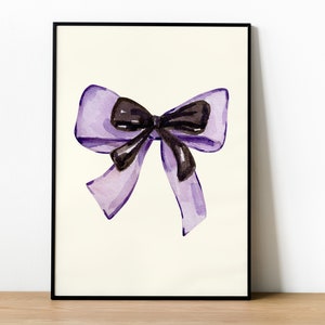 Purple Bow Art Poster, Coquette Room Decor, Purple Girly Wall Art ...