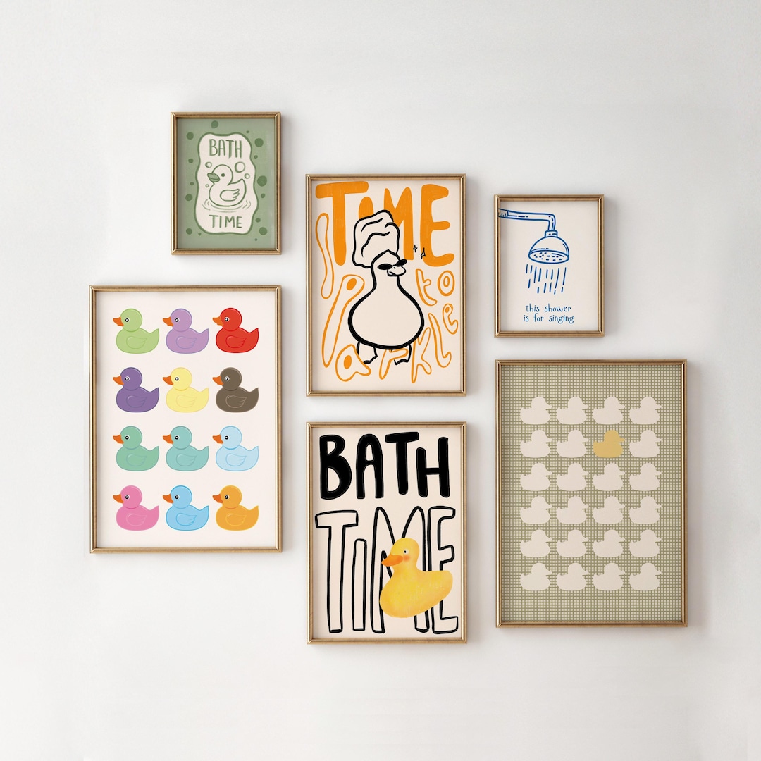 Bath Time Rubber Duck Printable Bathroom Wall Art Set of 6 – Funny Kids ...