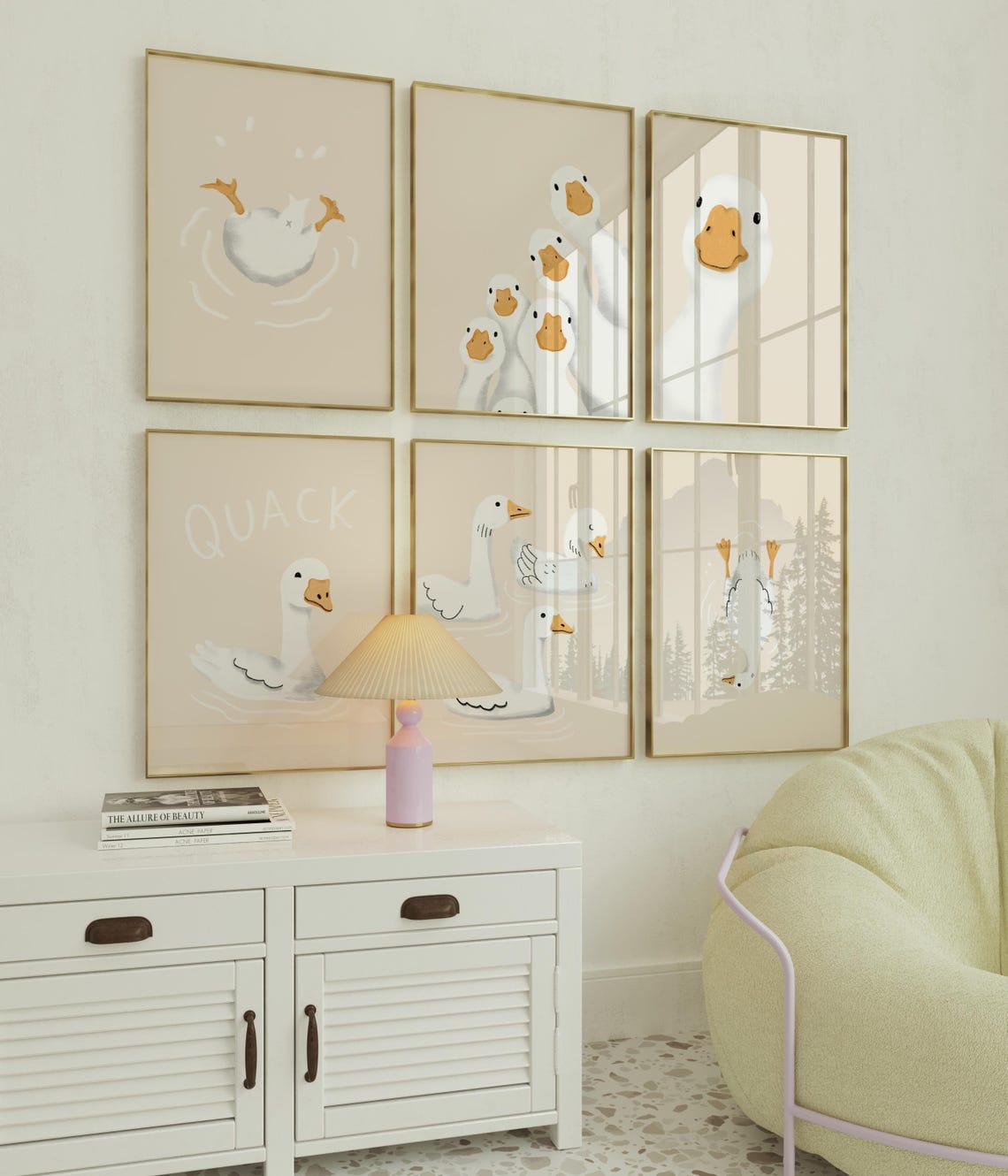 Beige Duck Family Print Set: Whimsical Goose Nursery Decor (digital ...