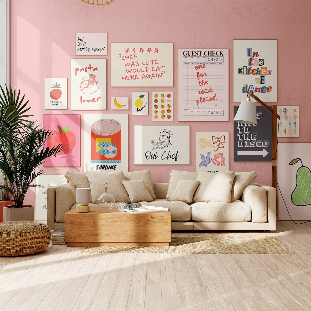 Set of 18 Colorful Food-themed Art Prints - Fun and Quirky Kitchen Wall ...