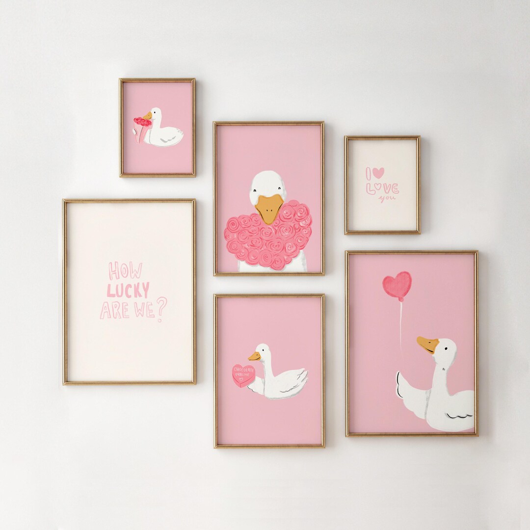 Valentine Goose Printable Set of 6, Blush Pink Nursery Decor, Love ...