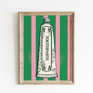 Powder Room Wall Art, Vintage Toothpaste Illustration, Mid-century ...