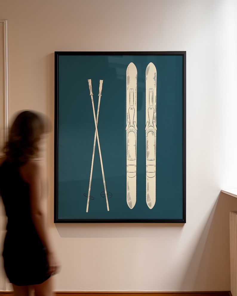 Vintage Ski Poster Art Print | Retro Ski Equipment Illustration ...