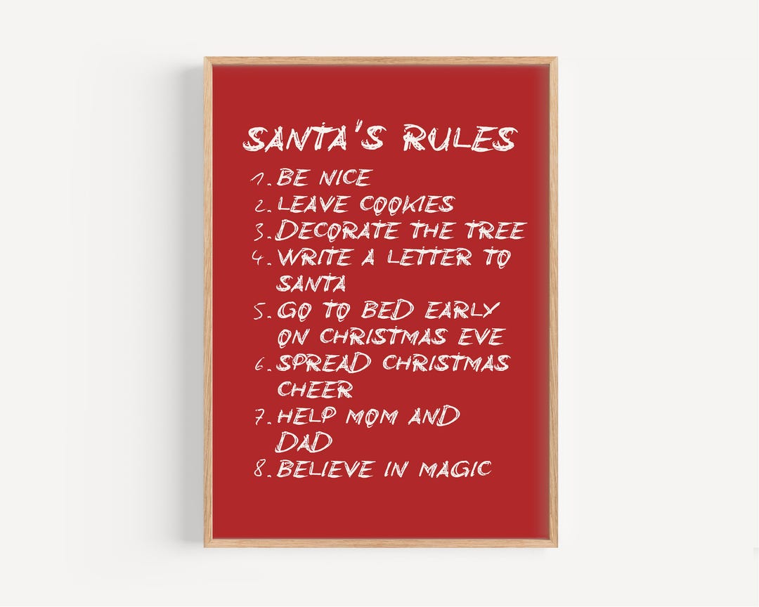 Santa's Rules Christmas Wall Art - Festive Holiday Printable Sign for ...
