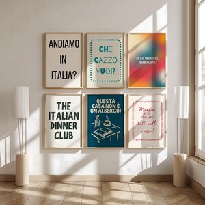 Set of 6 Italian Phrase Prints, Printable Wall Art, Bold Modern Kitchen ...