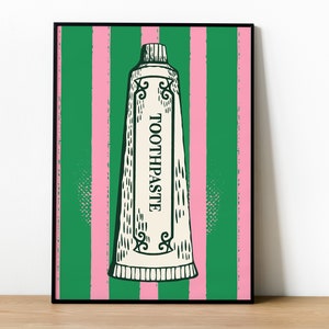 Powder Room Wall Art, Vintage Toothpaste Illustration, Mid-century ...