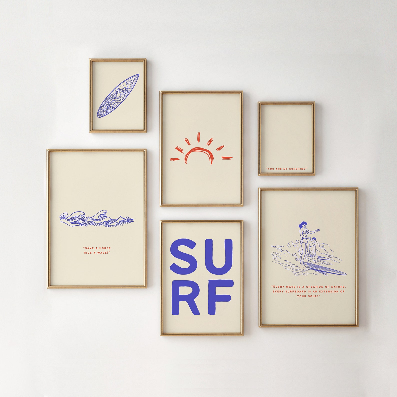 Surf Gallery Wall Art Set of 6 PRINTS Surf Vintage Decor Surf Prints ...
