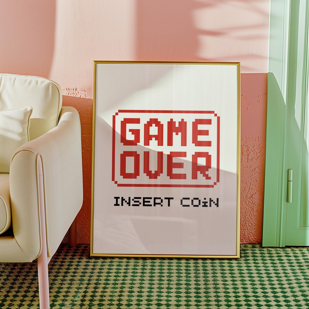 Retro Game Over Pixel Art Print | Fun Vintage-inspired Digital Poster ...