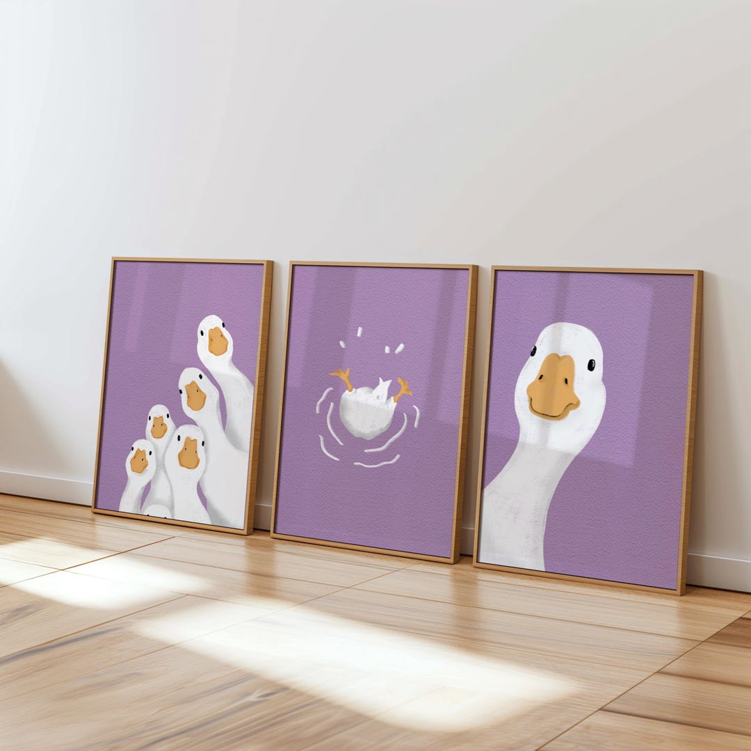 Cute Duck Digital Art Print Set - Playful Purple Wall Art for Kids ...