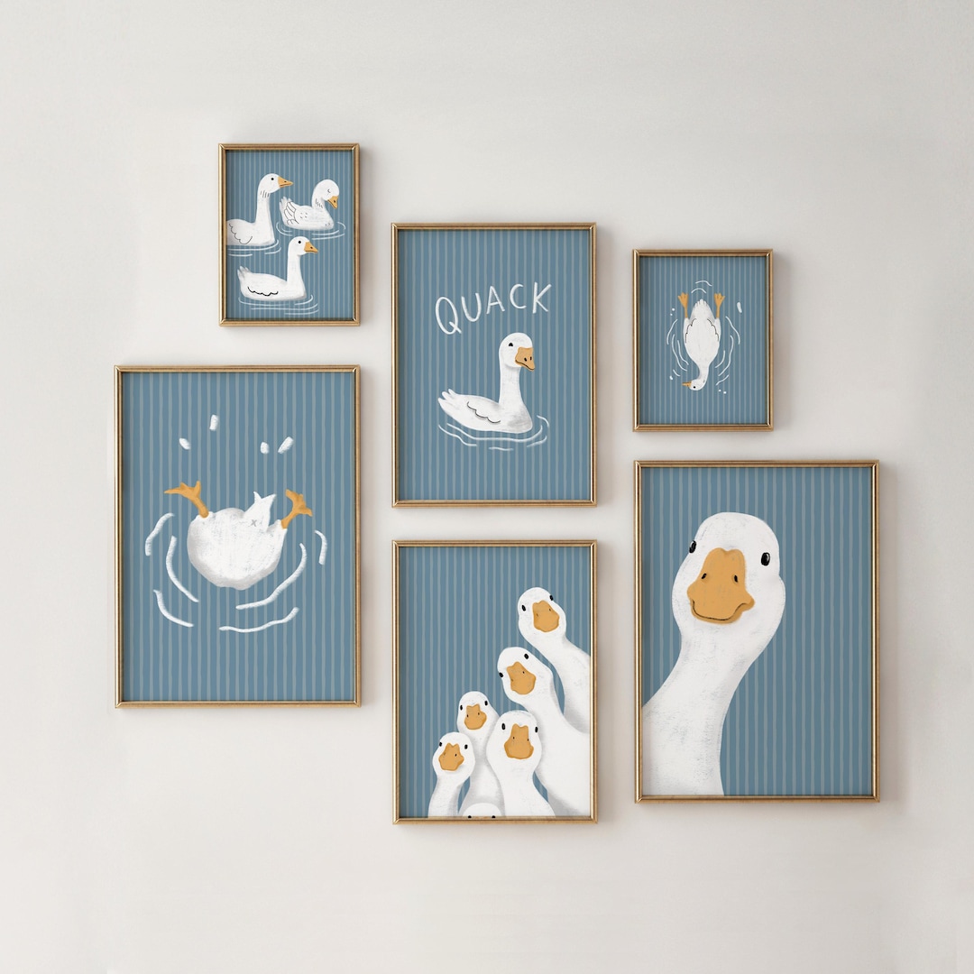 Blue Stripes Goose Wall Art, Nursery Decor, Digital Illustration, Kids ...