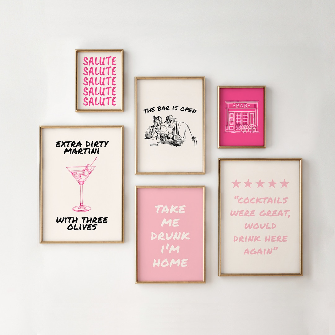 Pink Bar Cart Art Prints: Trendy Cocktail Decor (digital Download) - Etsy