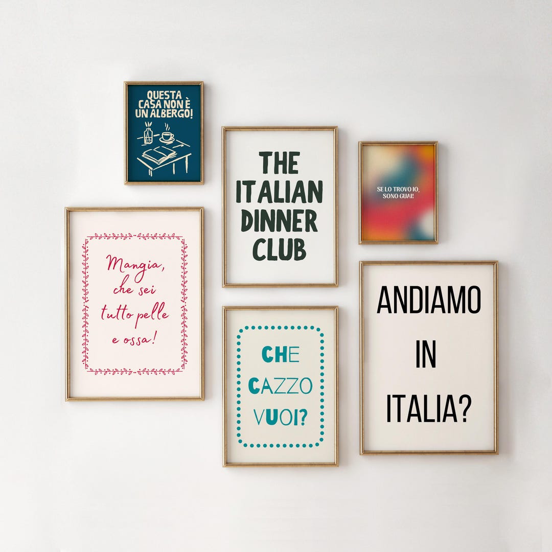 Set of 6 Italian Phrase Prints, Printable Wall Art, Bold Modern Kitchen ...