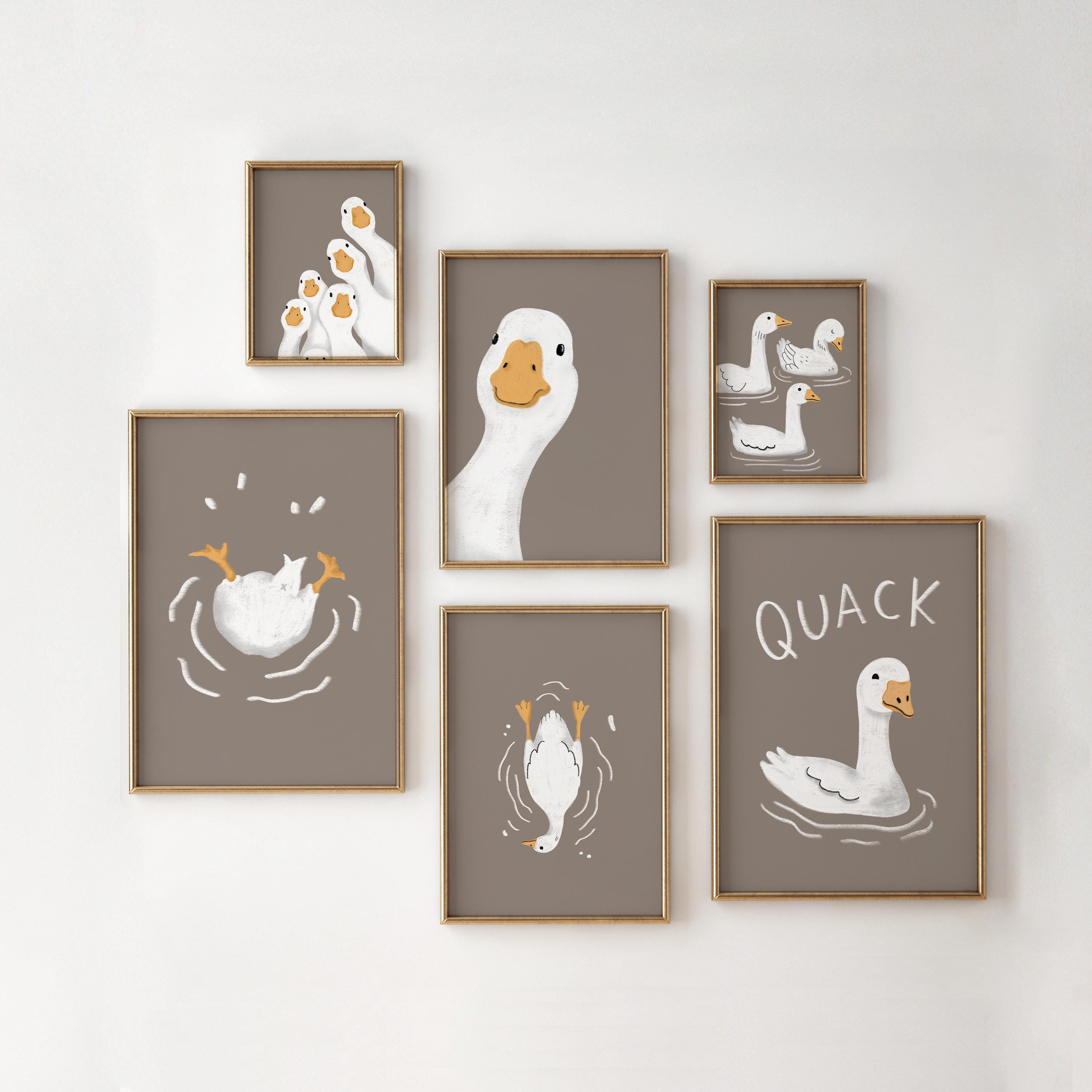 Printable Poster Set of 6: Duck Family Illustrations in Neutral Taupe ...