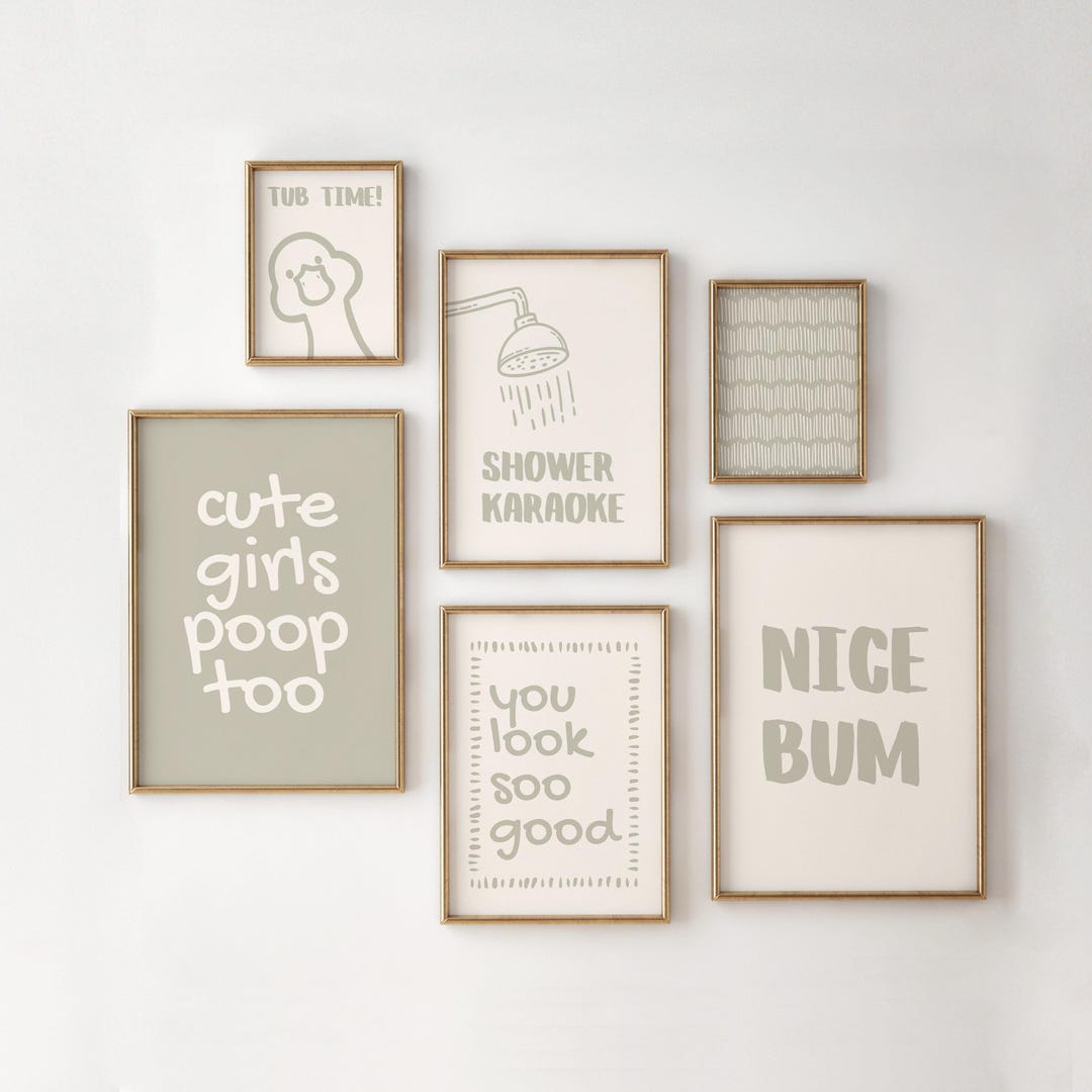 Funny Beige Bathroom Prints: Modern Neutral Wall Art (set of 6 ...