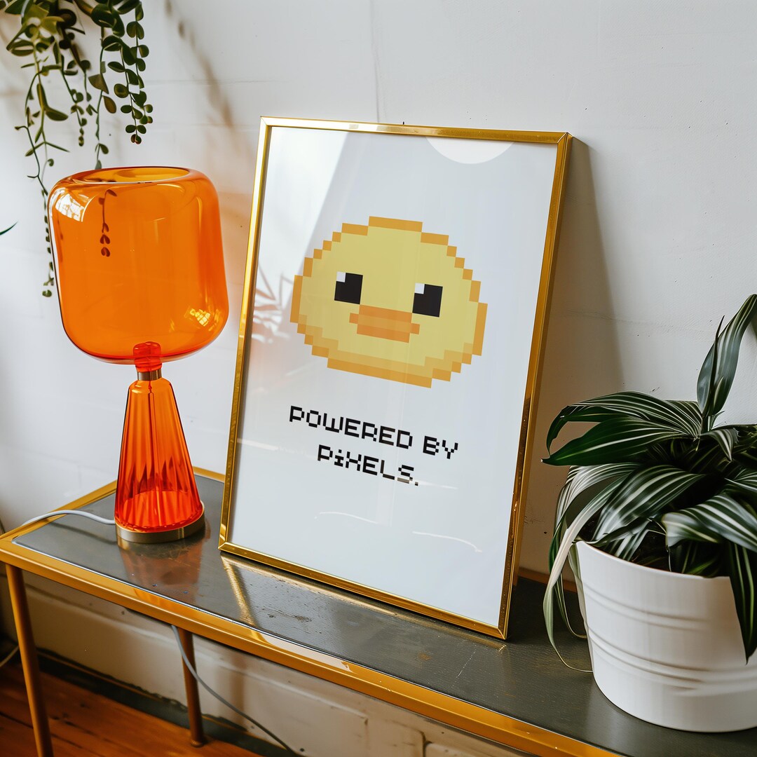 Powered by Pixels Poster - Cute Pixel Art Duck Print for Gamers ...