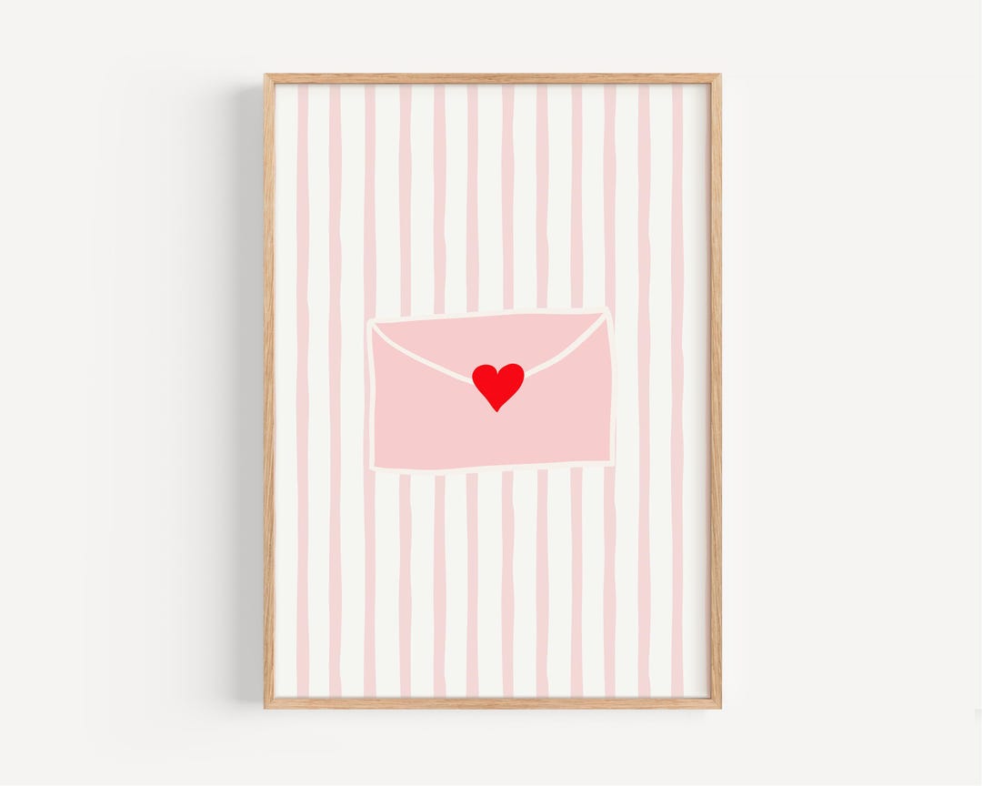 Romantic Love Letter Printable Wall Art | Pink Stripe Envelope With ...