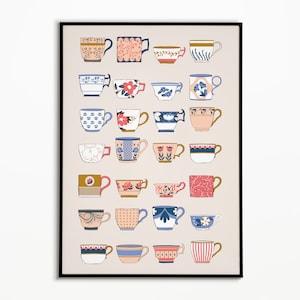 Tea Cup Print, Tea Cup Poster, Tea Wall Art, Kitchen Art Print, Bar ...