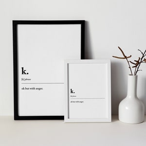 Funny Wall Art | K Definition Printable | Dorm Room Decor | Definition ...