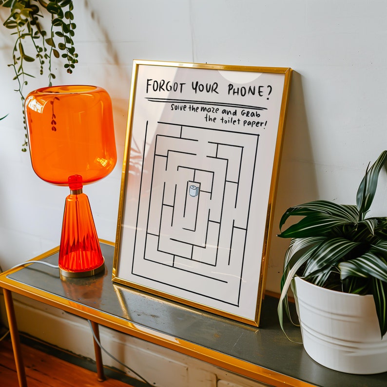 Funny Bathroom Maze Art: Grab Toilet Paper Restroom Poster (digital ...