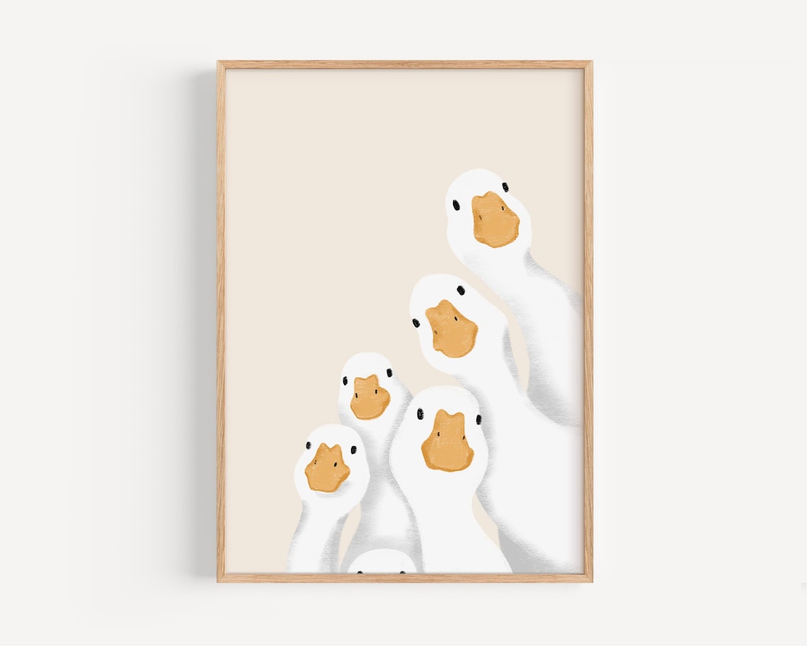 Beige Duck Family Print Set: Whimsical Goose Nursery Decor (digital ...