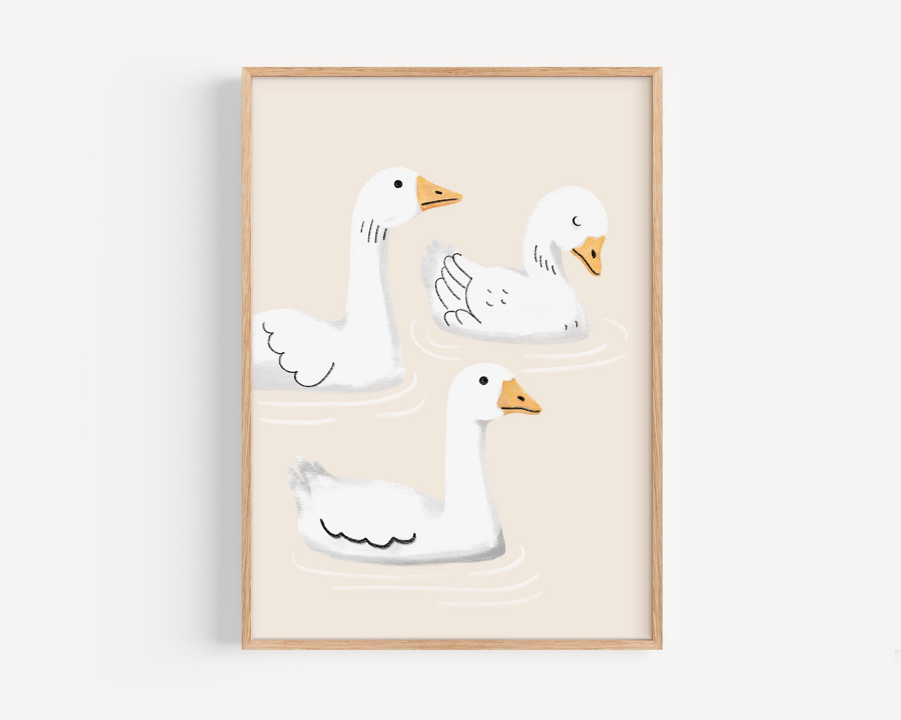 Beige Duck Family Print Set: Whimsical Goose Nursery Decor (digital ...