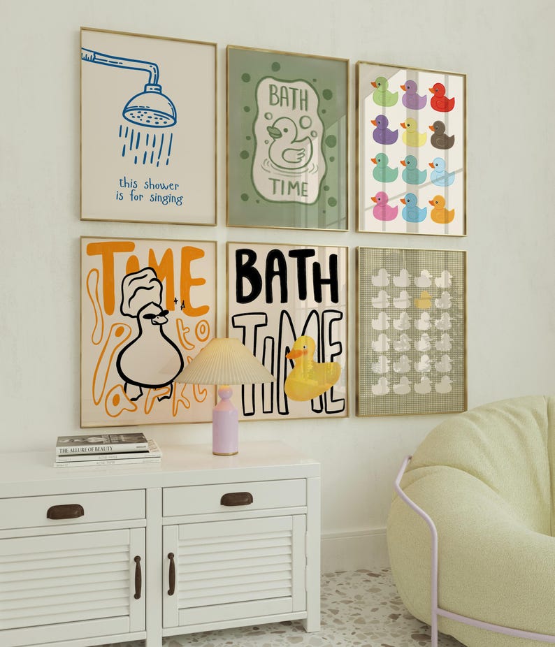 Bath Time Rubber Duck Printable Bathroom Wall Art Set of 6 – Funny Kids ...