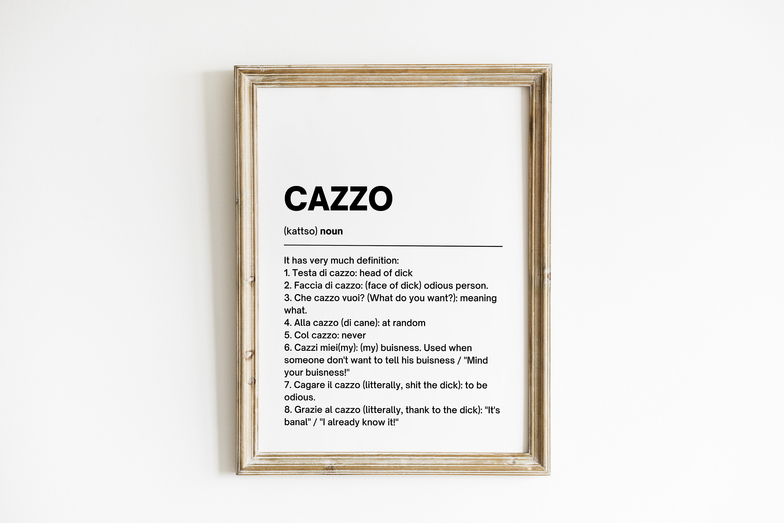 Italian Definition Print Cazzo Definition Italian Wall - Etsy