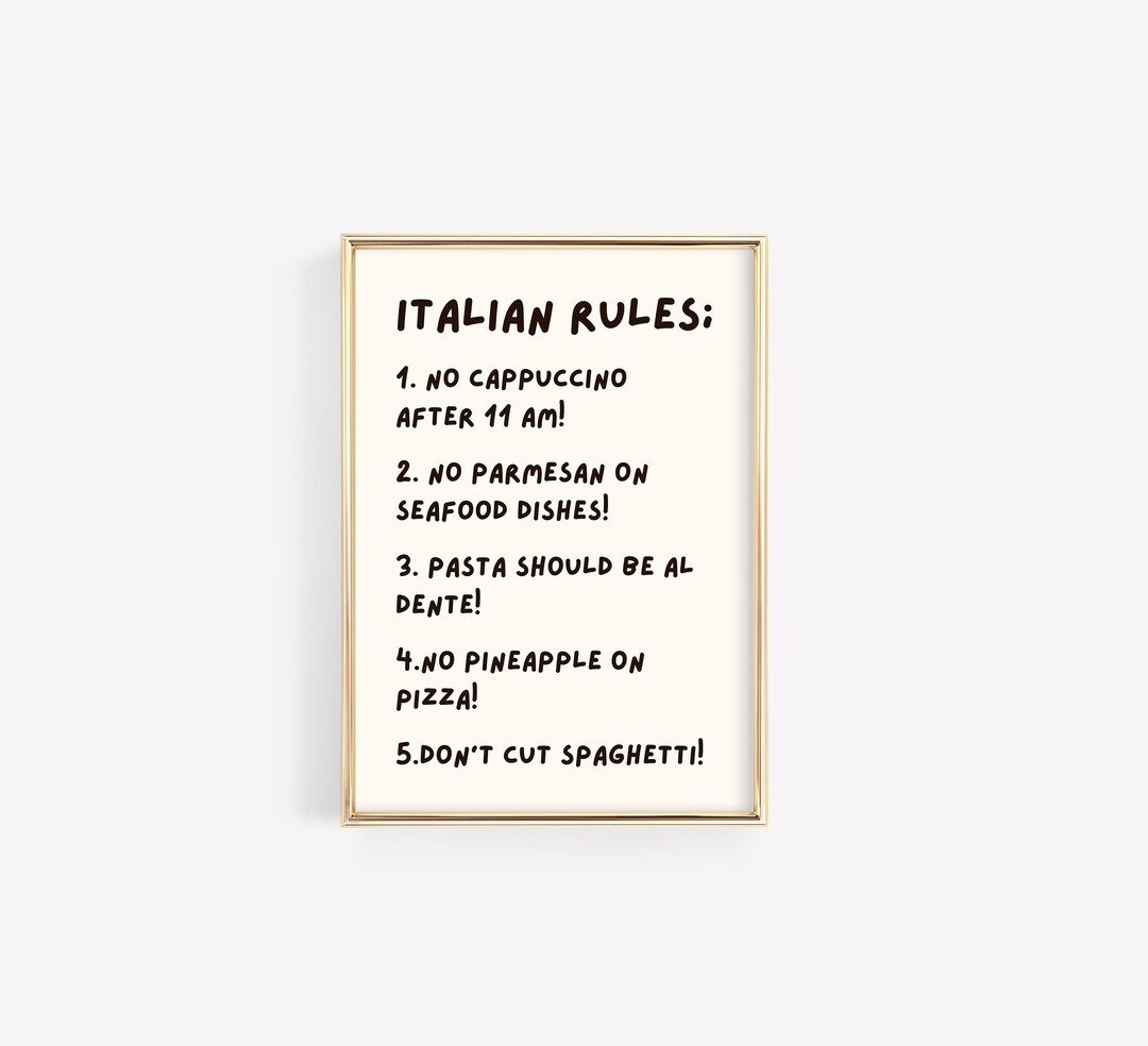 Funny Italian Food Rules Poster: Amusing Kitchen Wall Art (digital ...