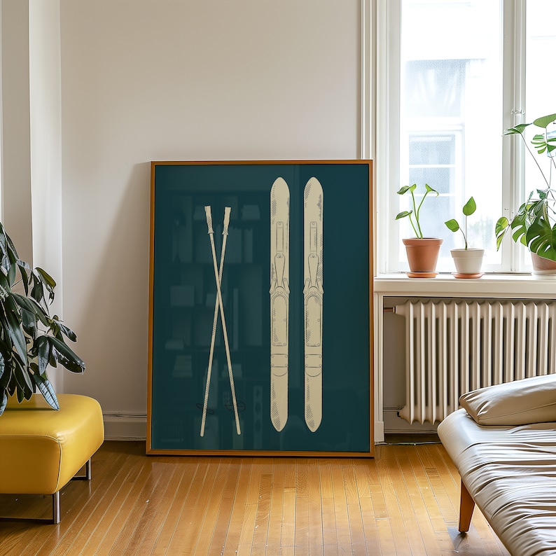 Vintage Ski Poster Art Print | Retro Ski Equipment Illustration ...