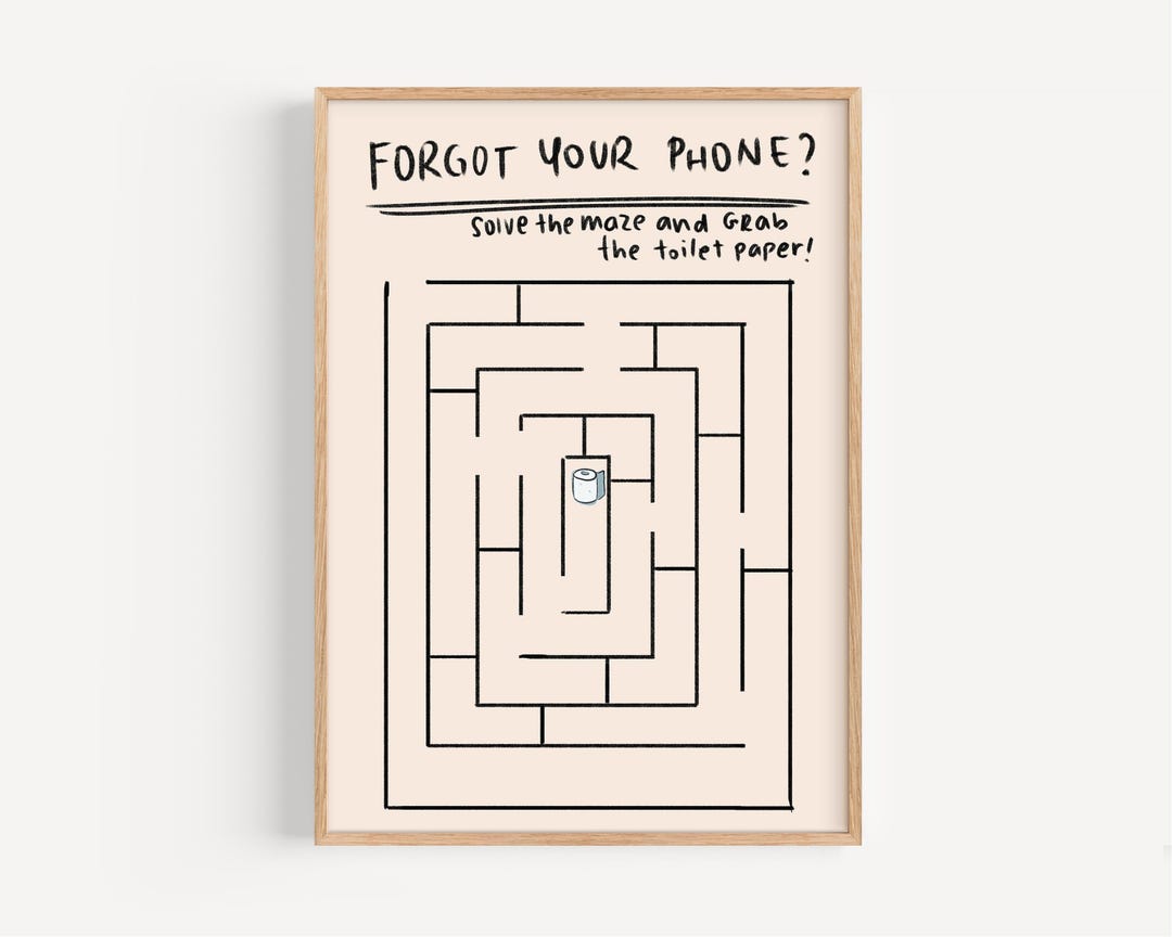 Funny Bathroom Maze Art: Grab Toilet Paper Restroom Poster (digital ...