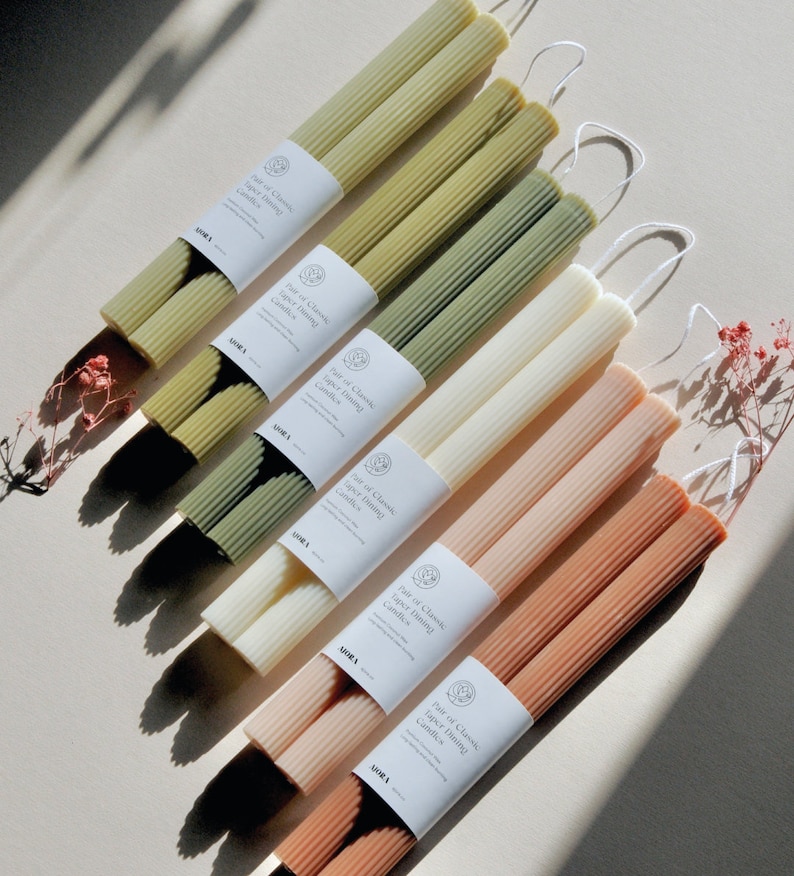 Classic Taper and Ribbed Dinner Candles - Set of 2 - Etsy UK