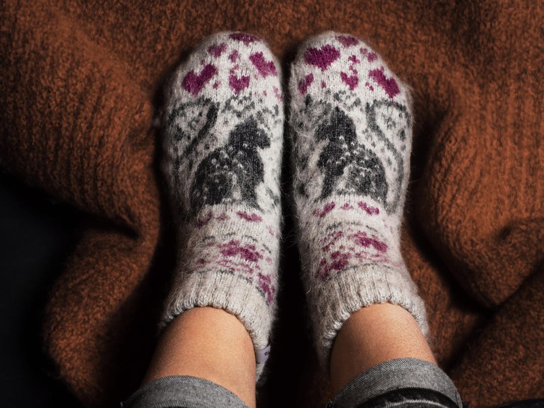Low-cut Fuzzy Wool Cat Socks, Hygge Thick Winterwear Kitty Socks, Soft ...
