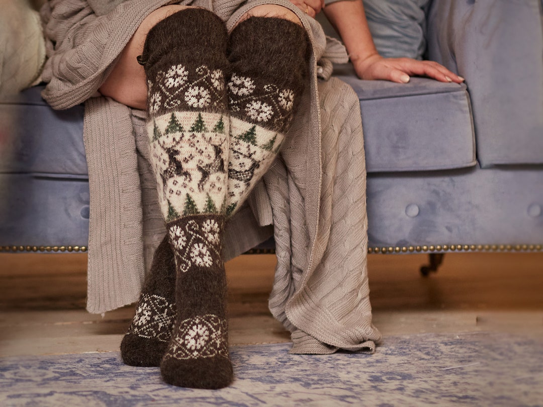 Goat Wool Over-the-knee Socks, Knit Warm Boot Socks, Fluffy Comfy ...