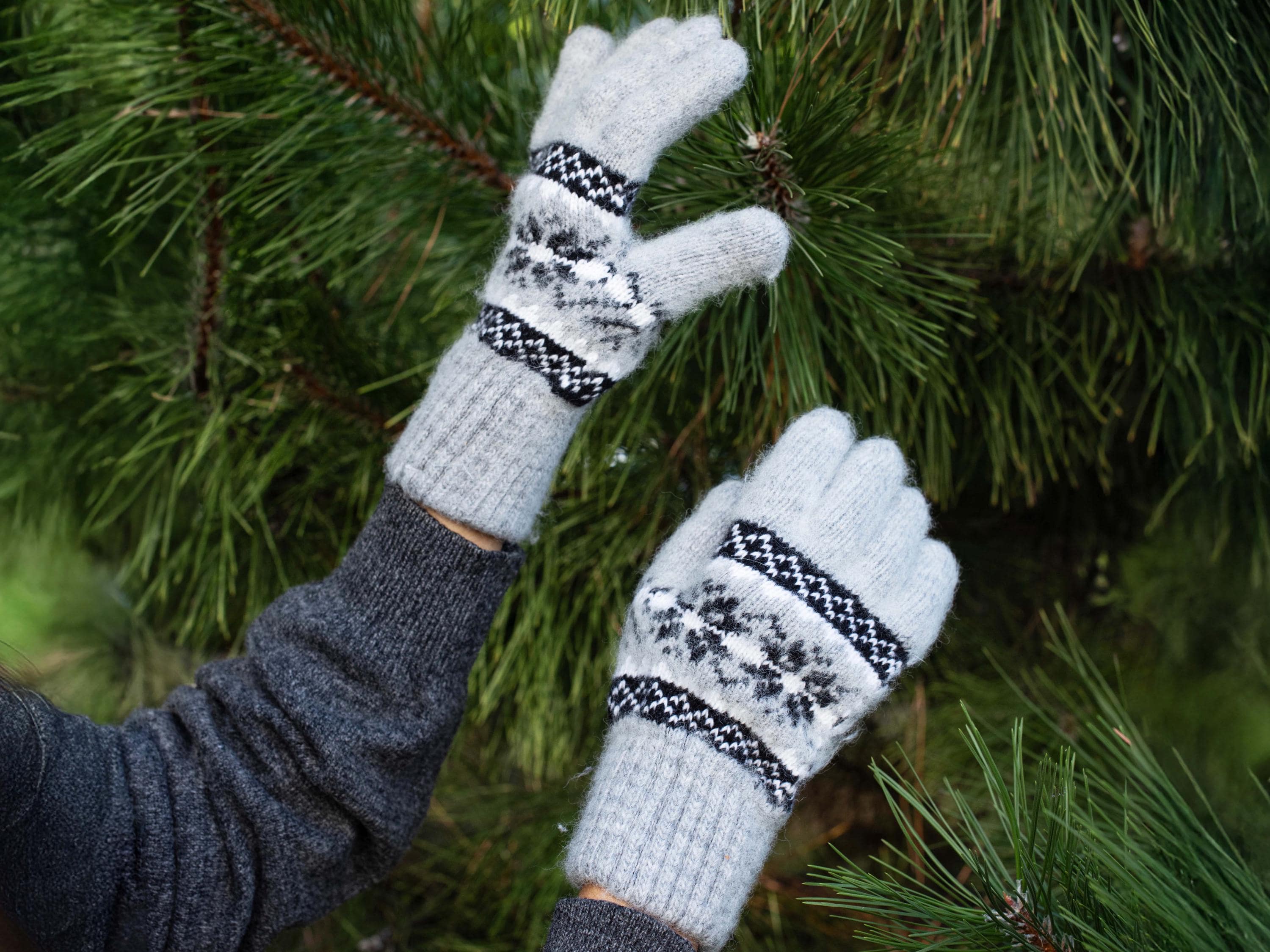 Women’s Merino Wool Winter Gloves, Soft Gray Knit Wool Gloves, Warm ...