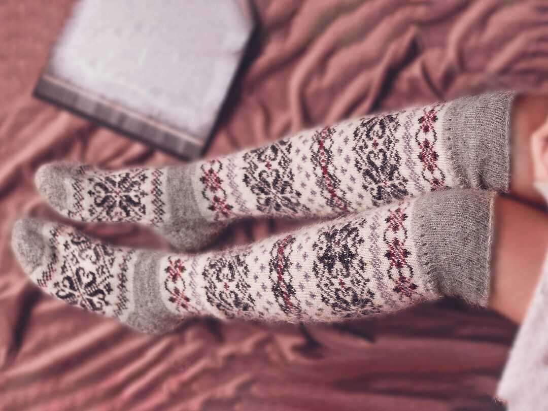 Goat Wool Over-the-knee Socks Knitted Warm Boot Socks Fuzzy Organic ...