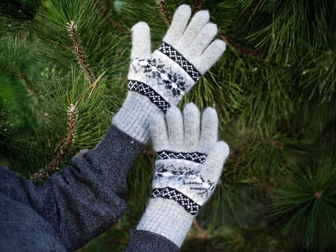 Women’s Merino Wool Winter Gloves, Soft Gray Knit Wool Gloves, Warm ...