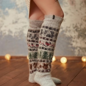 Natural Goat Wool Knee-high Socks, Knitted Warm Boot Socks, Fuzzy Comfy ...