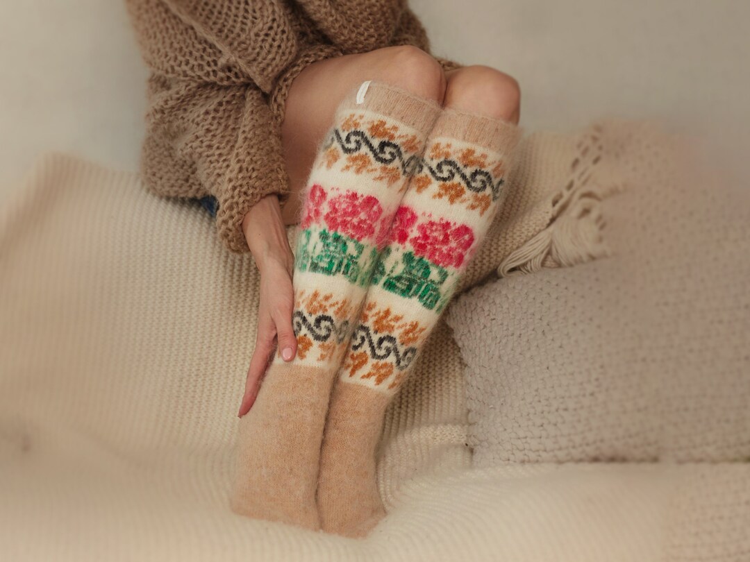 Flowered Rose Knee-high Wool Socks Ethically Sourced and Sustainable ...