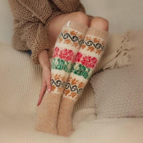 Natural Goat Wool Knee-high Socks Knitted Warm Boot Socks - Etsy