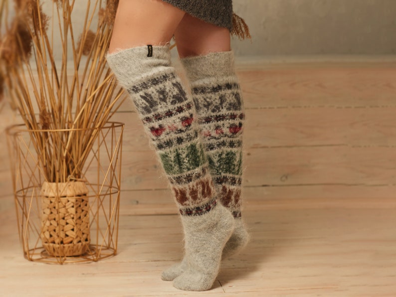 Natural Goat Wool Knee-high Socks Knitted Warm Boot Socks - Etsy