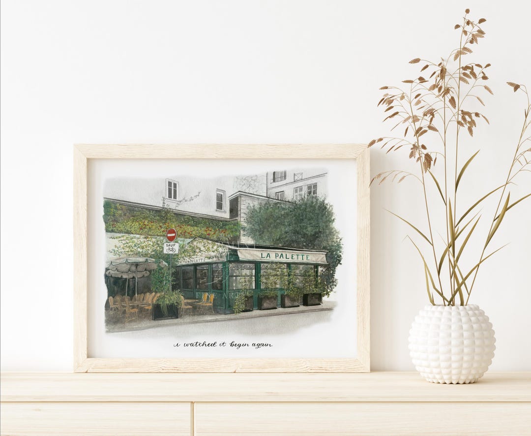 I Watched It Begin Again, Cafe in Paris Hand Painted Watercolor, Red ...