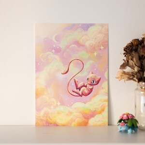 A4 // mew in Starry Sky at Sunset ミュウ // Illustration, Poster, Art ...