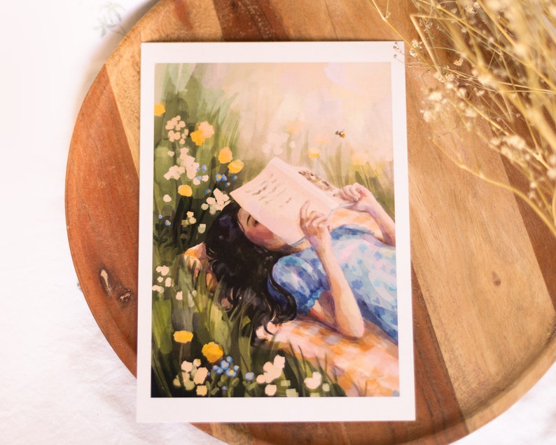 A5 // "outdoor Reading" - Cottagecore Aesthetic | Illustration ...