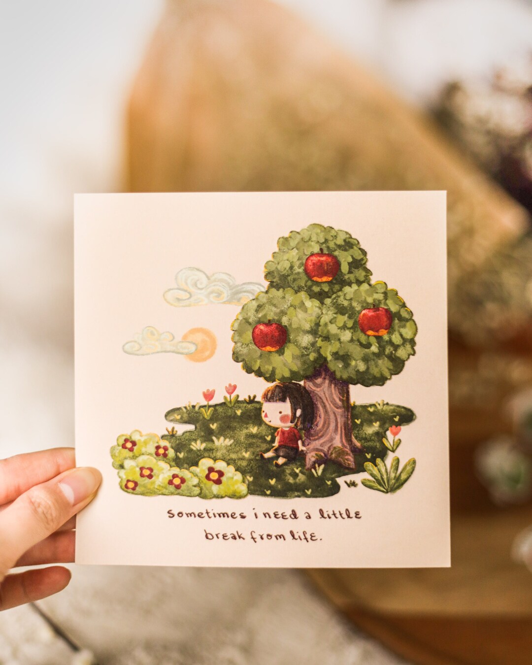 Square Print // "need a Little Break From Life" - Villager Under Apple ...