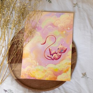 A4 // mew in Starry Sky at Sunset ミュウ // Illustration, Poster, Art ...
