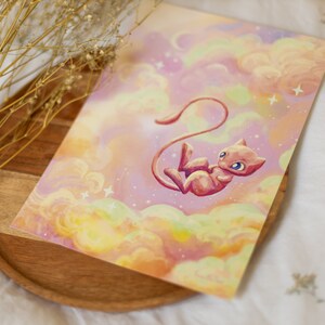 A4 // mew in Starry Sky at Sunset ミュウ // Illustration, Poster, Art ...