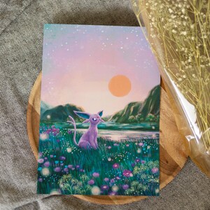 A4 // espeon at Sunset // Illustration, Poster, Art Print, Painting ...