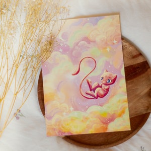 A4 // mew in Starry Sky at Sunset ミュウ // Illustration, Poster, Art ...