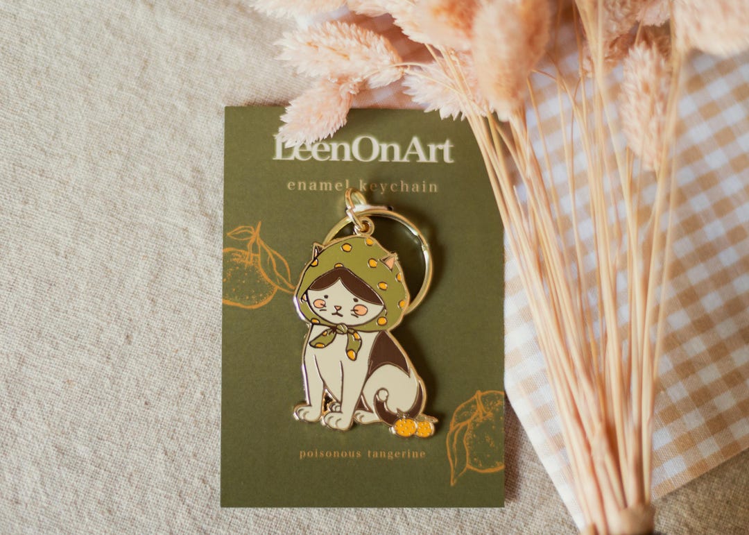 Keychain // "tangerine Cat" Moody Kitten - Hard Enamel, Metal Dangler ...