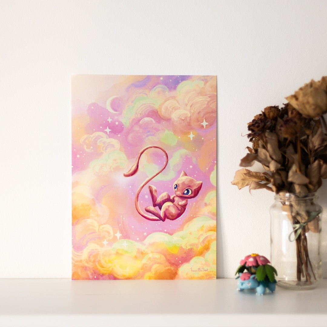 A4 // "mew in Starry Sky at Sunset" ミュウ // Illustration, Poster, Art ...